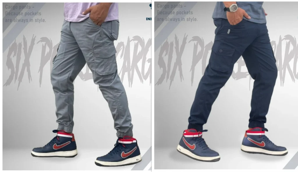 Six Pocket Twill Cargo Joggers 2 pieces combo | Navy & Silver Ash ...